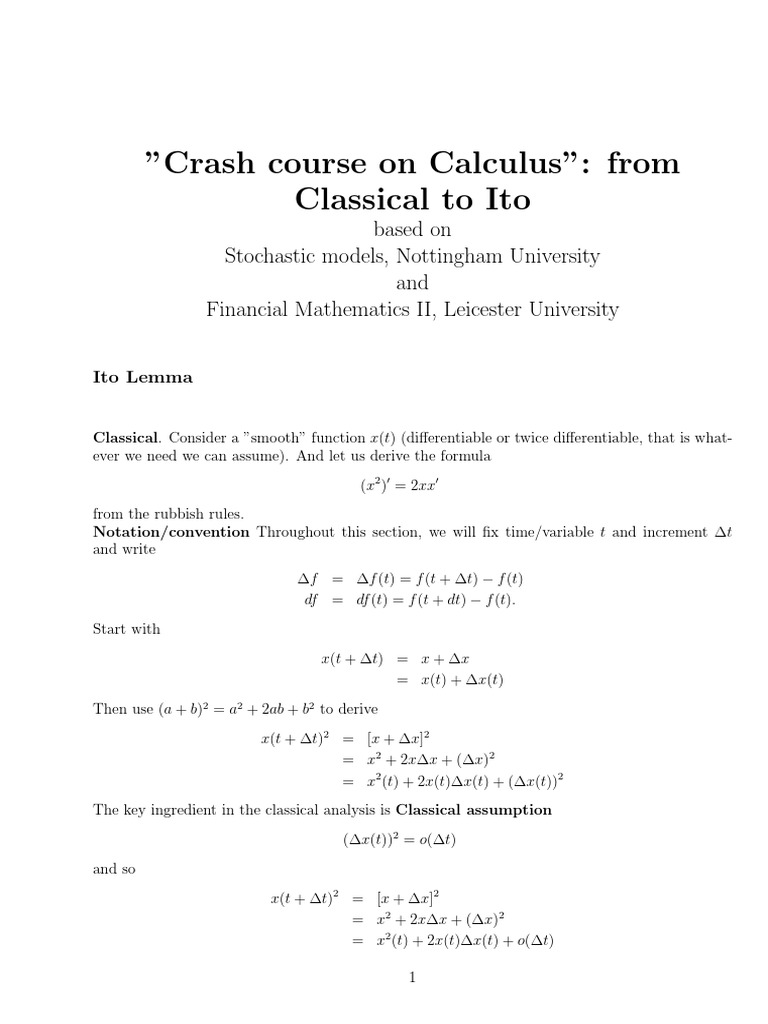 Ito Calculus Pdf Statistical Theory Mathematical Economics