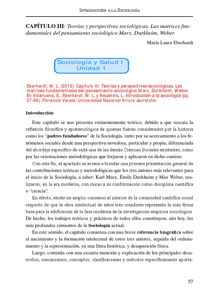 Unidad 1. Eberhardt. Teorías y Perspectivas Sociológicas. Las Matrices Fundamentales Del ...