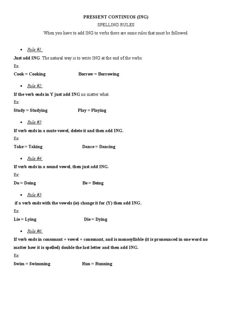 Dawin Samuel Quezada Mueses - PRESSENT CONTINUOS Spelling Rules | PDF