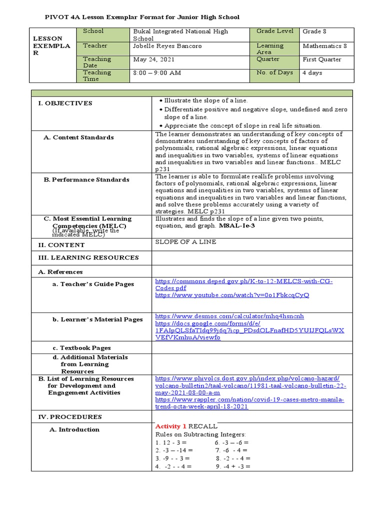 DLL Cot 1 | PDF | Equations | Volcano