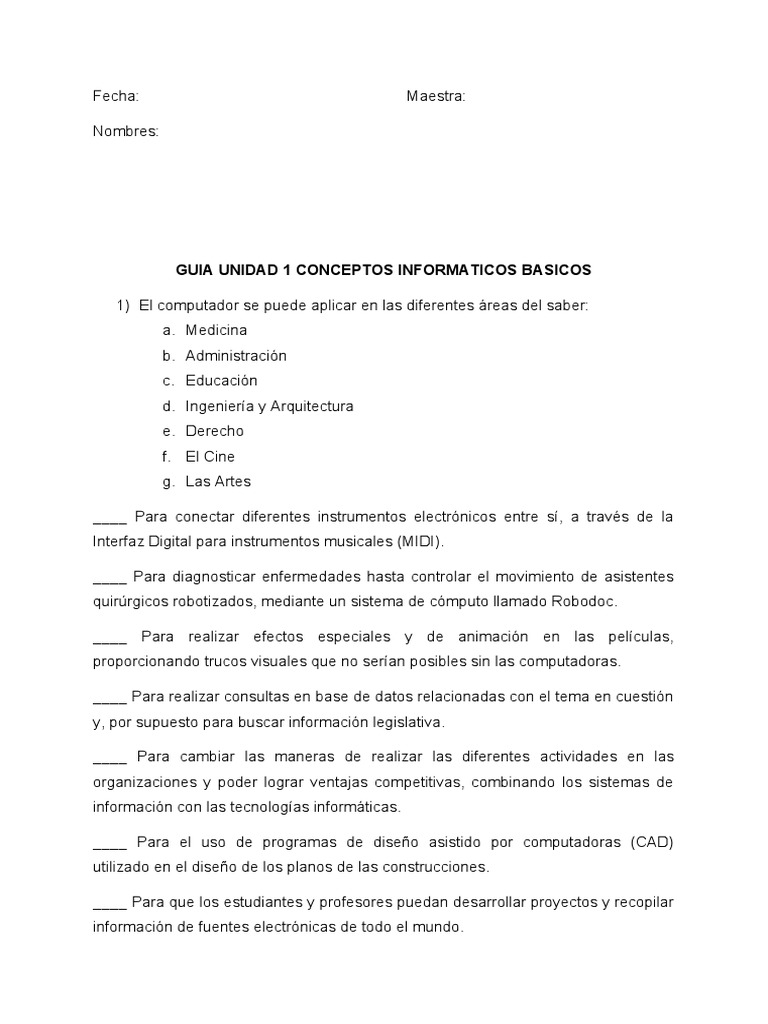 Guia Unidad 1 Conceptos Informaticos Basicos | PDF | Informática | Información