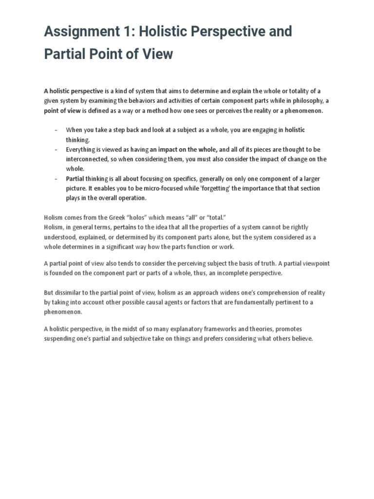 Assignment 1 Holistic Perspective and Partial Point of View_CATAMBACAN ...