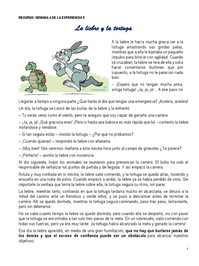 La liebre y la tortuga: fábula completa | PDF