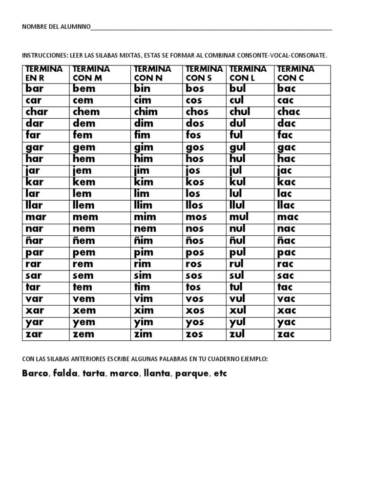 Actividad Silabas Mixtas | PDF