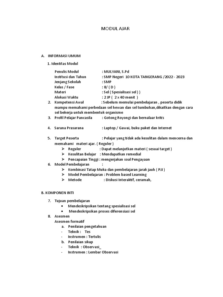 MODUL AJAR SEL Supervisi | PDF | Karier & Perkembangan | Sains & Matematika