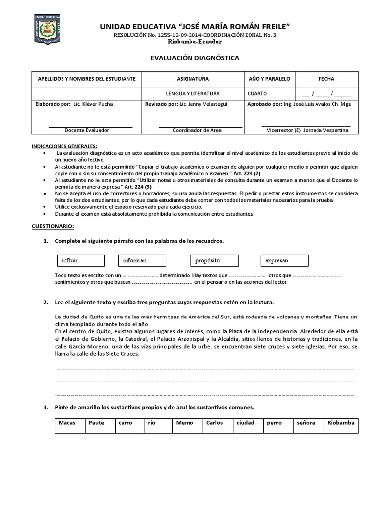 Evaluación Diagnóstica de Lengua 4to Grado | PDF | Rima | Fonética