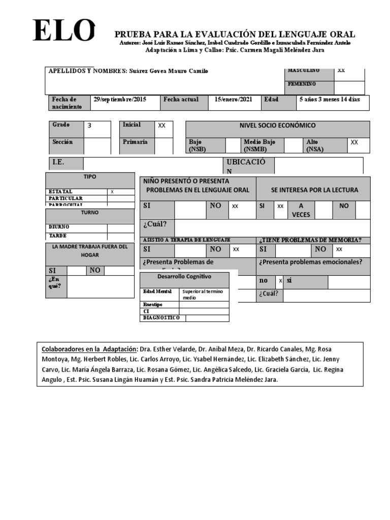 Protocolo Elo - Adaptado | PDF | Lingüística | Ciencia cognitiva