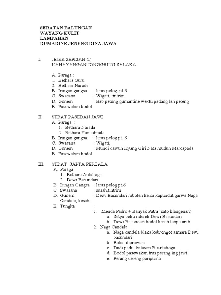 Balungan Lampahan Dumadine Jeneng Dina Jawa | PDF | Seni & Disiplin ...