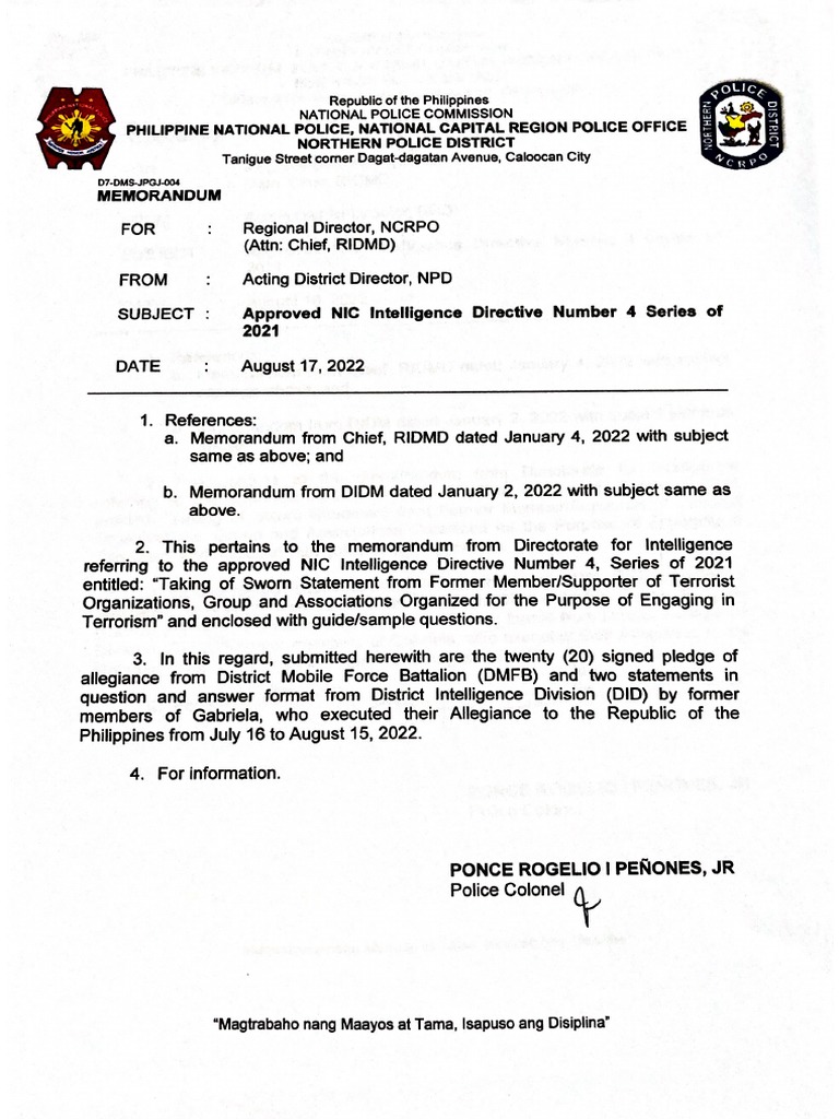 Approved Nic Intelligence Directive Number 4 | PDF