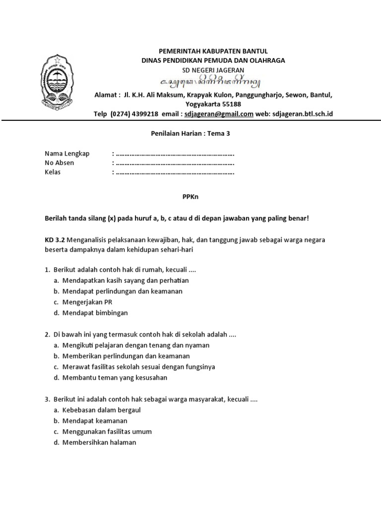 Fix UH Tema 3 Kelas 6 | PDF