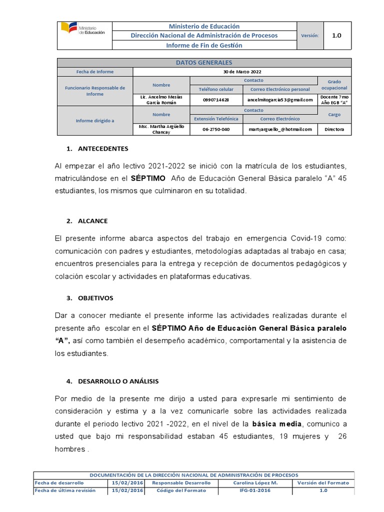 Informe Fin de Gestion Imprimir | PDF