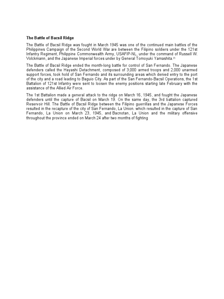 The Battle of Bacsil Ridge | PDF