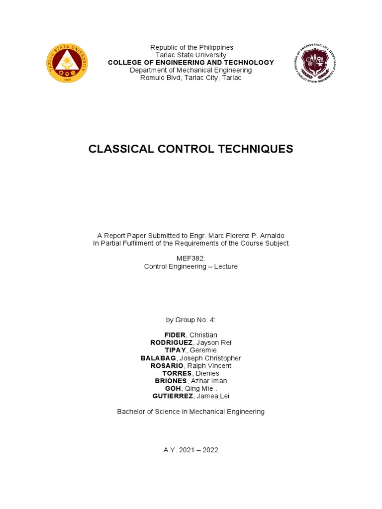 Classical Control Techniques | PDF | Control Theory | Mathematics