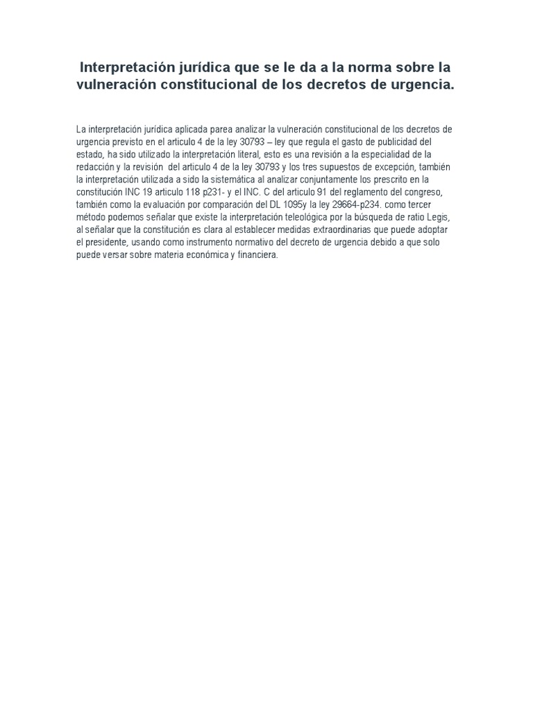 Interpretación Jurídica Que Se Le Da A La Norma Sobre La Vulneración Constitucional de Los ...