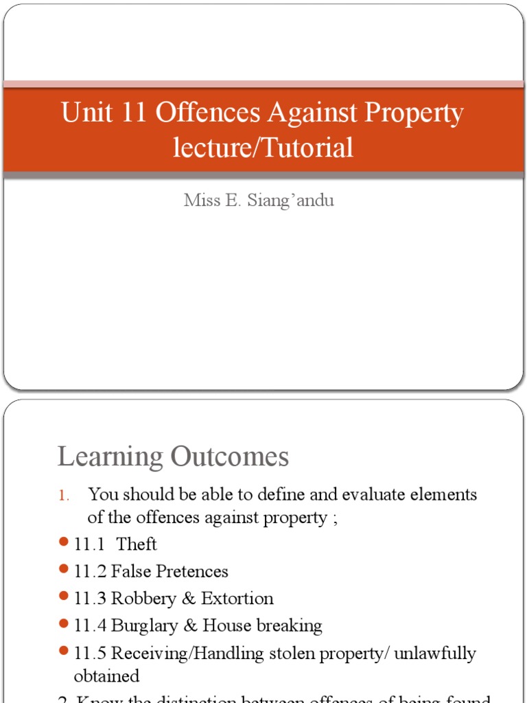 Offences Against Property lecture/Tutorial | PDF | Theft | Robbery