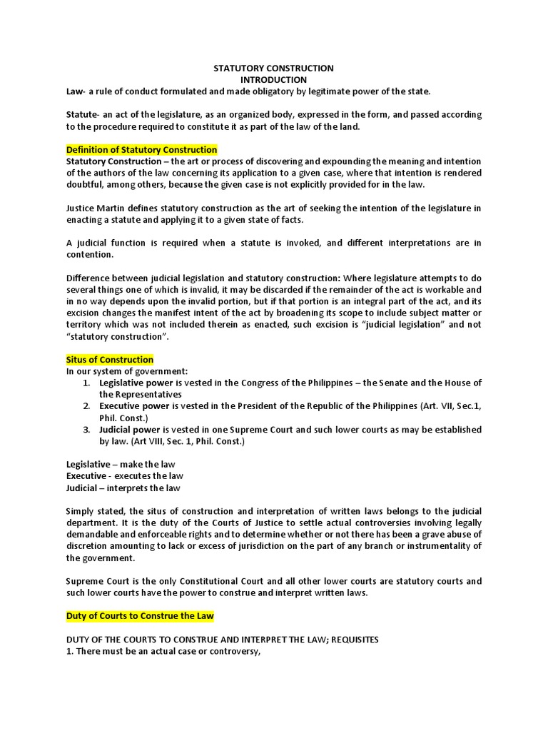 STATUTORY CONSTRUCTION Notes | PDF | Statutory Interpretation | Judiciaries