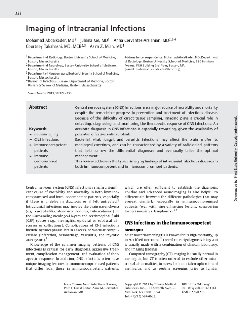 Imaging of Intracranial Infections | PDF | Meningitis | Magnetic ...