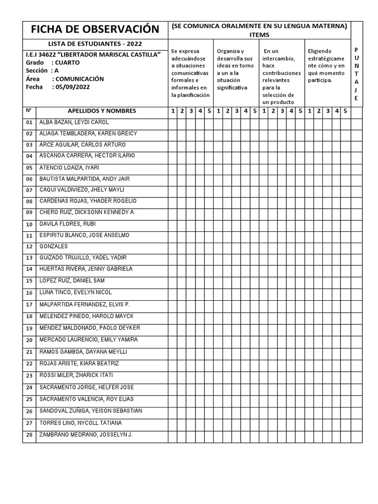 Ficha de Observación | PDF