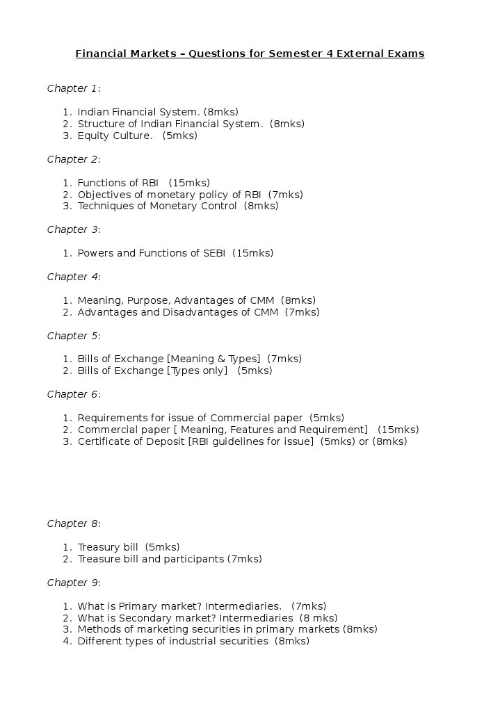 Financial Markets Question Bank | PDF