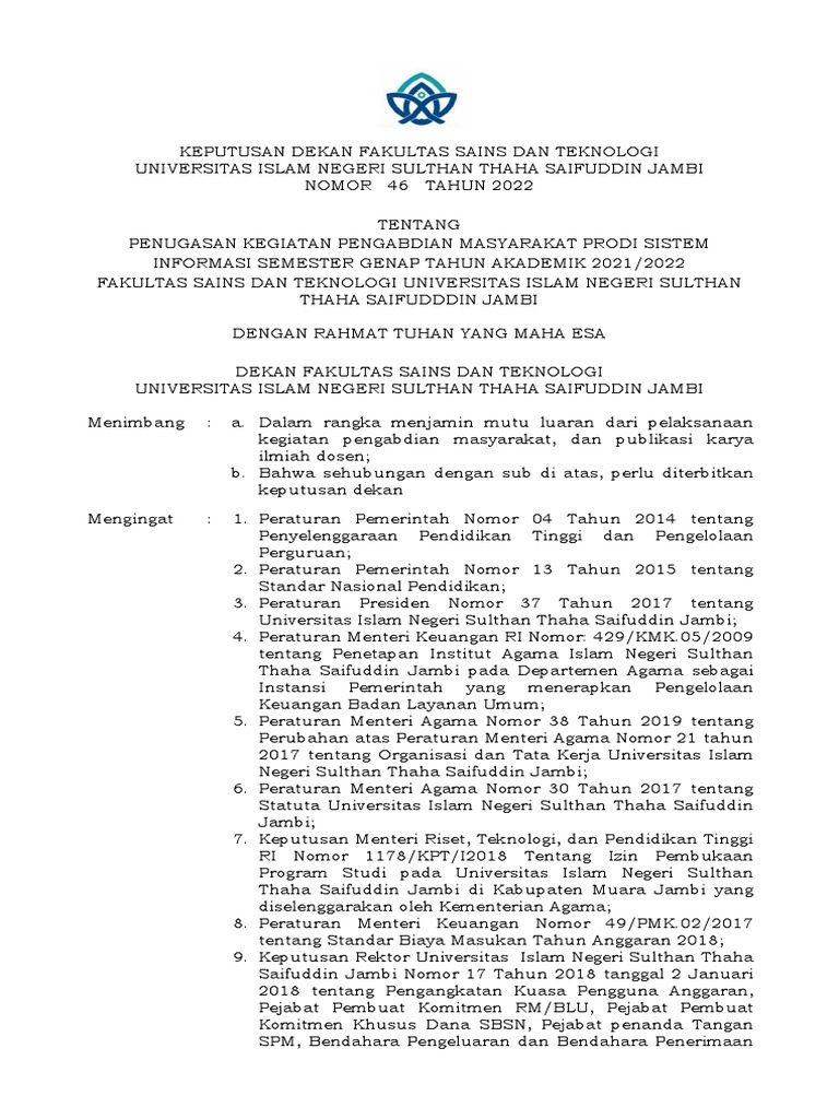 SK Penugasan PKM SI | PDF