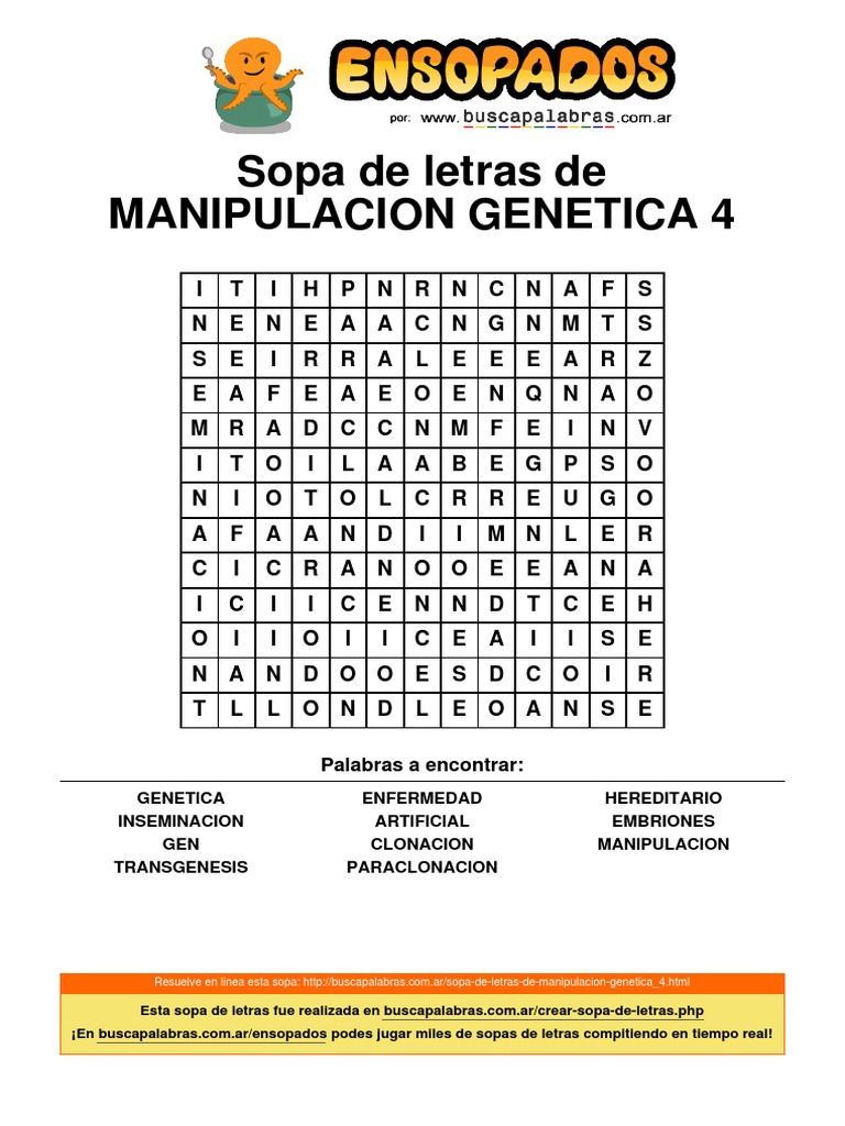 Sopa de Letras de Manipulacion Genetica - 4 | PDF