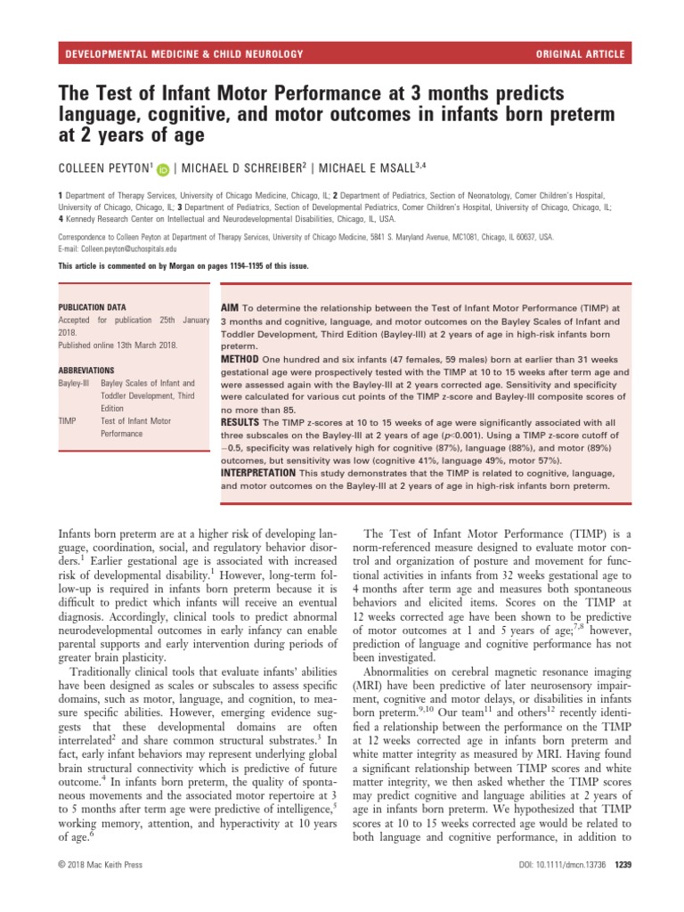 Test of Infant Motor Performance (TIMP) | PDF | Preterm Birth | Medical ...