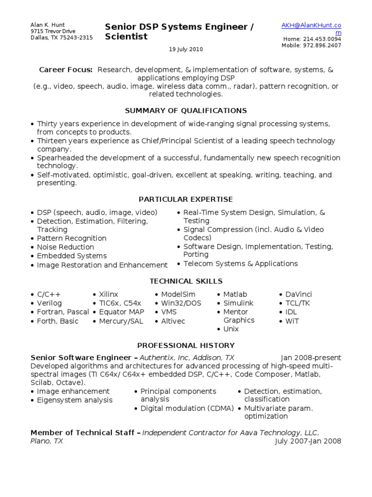 Senior DSP Systems Engineer Resume | PDF | Digital Signal Processing ...