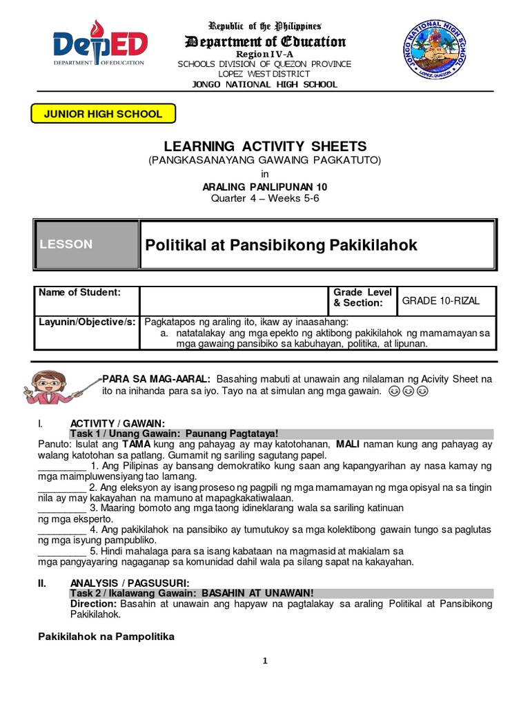 Learning Activity Sheets Q4 W5-6 | PDF