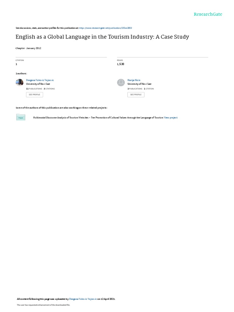 Article 1 English As A Global Language in Tourism Industry | PDF ...