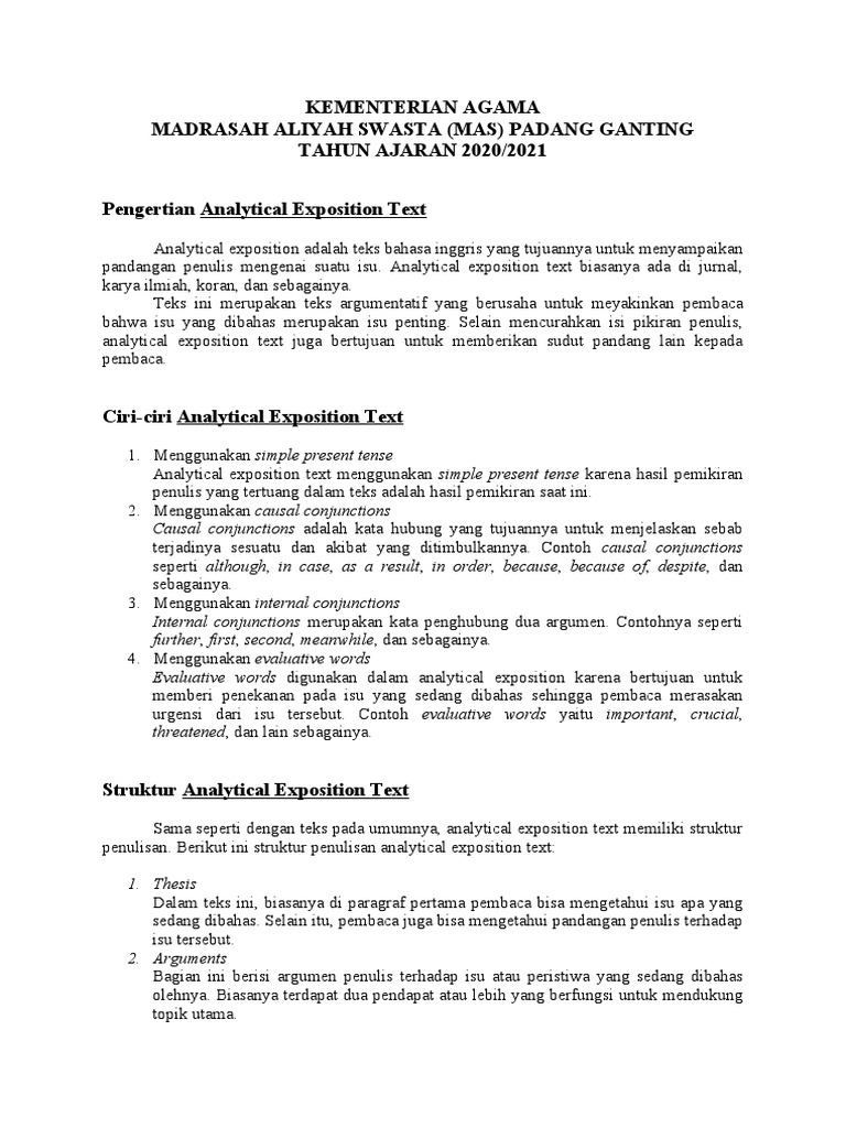 Ciri dan Struktur Teks Analytical Exposition | PDF