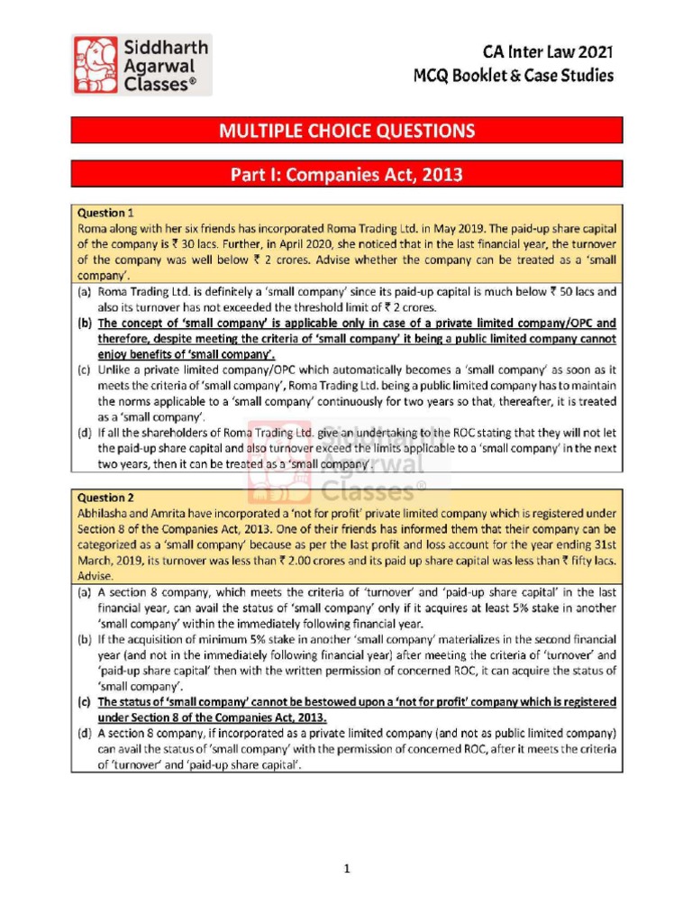 Law MCQs Booklet & Case Studies by Siddharth Agarwal Sir | PDF