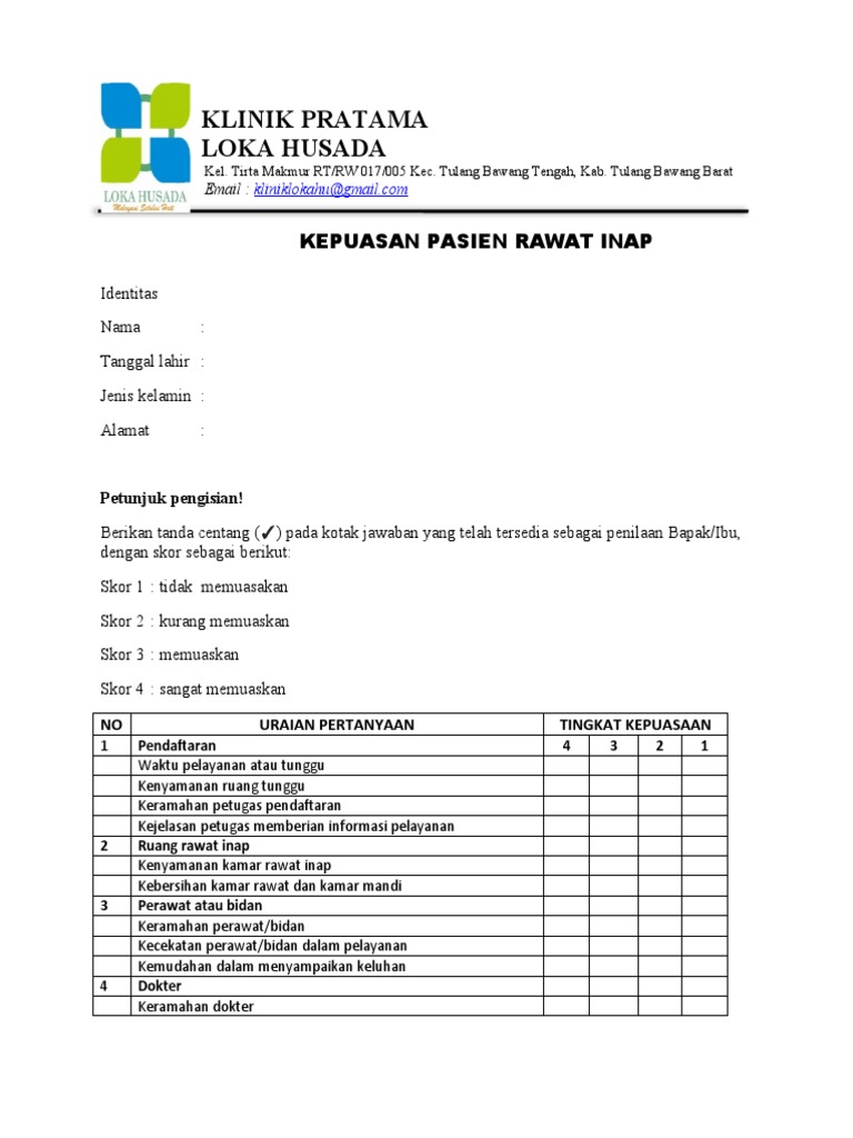 Form Kepuasan Pasien | PDF