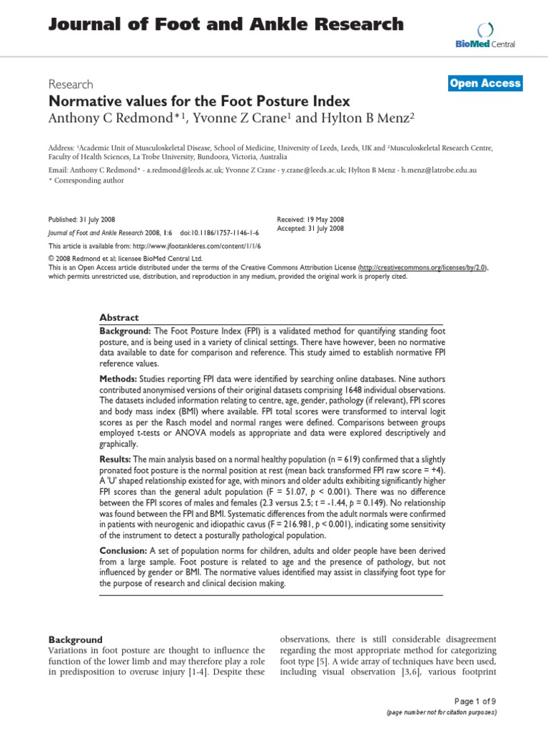 Normative Values For The Foot Posture | PDF | Standard Deviation ...