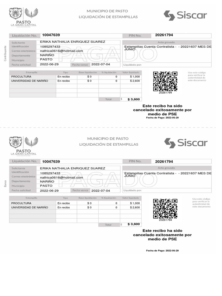 Comprobante Pago PSE 20261794 | PDF