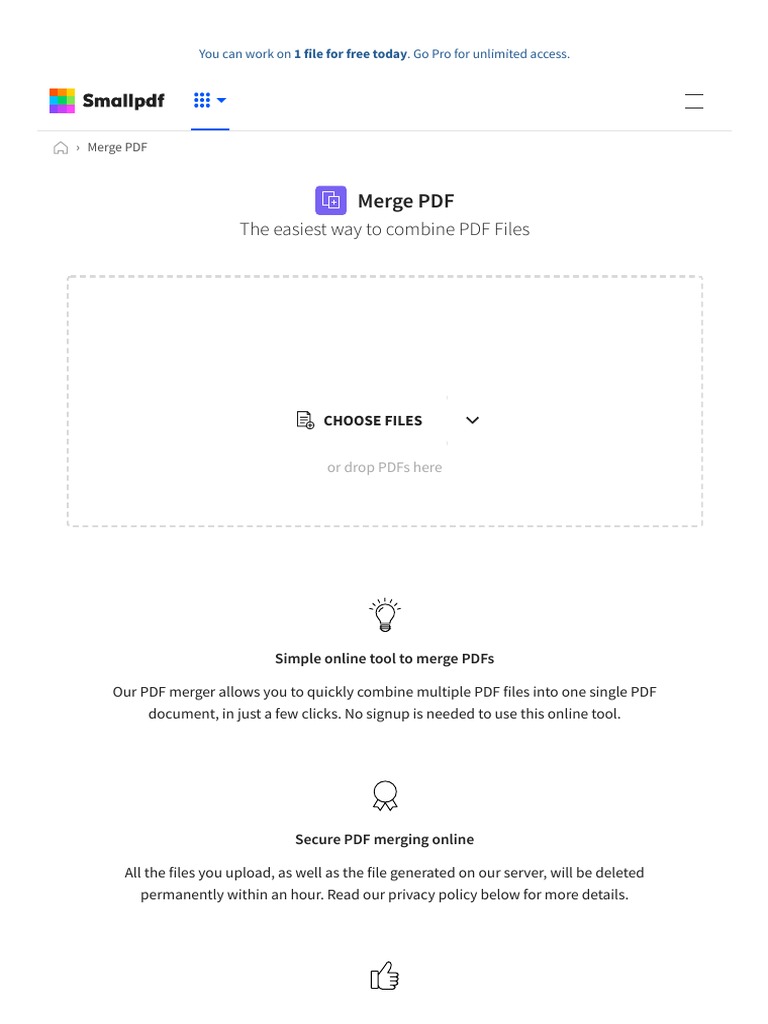 Merge PDF: The Easiest Way To Combine PDF Files | Download Free PDF | Computer File | Cloud ...