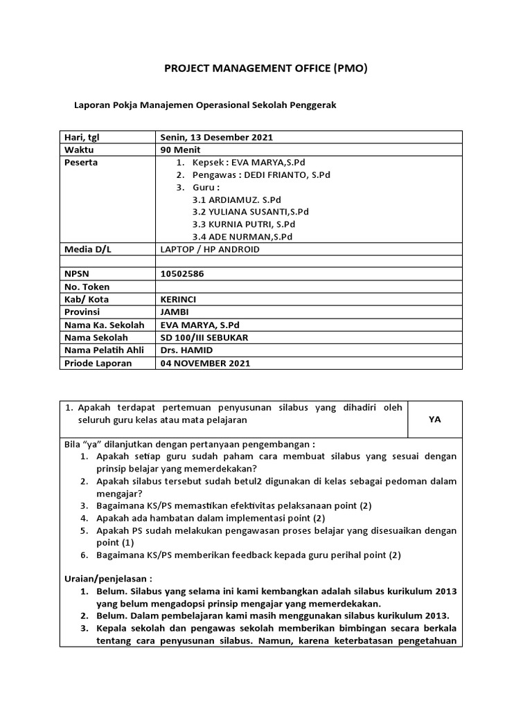 FORM DRAFT LAPORAN PMO - Ok | PDF