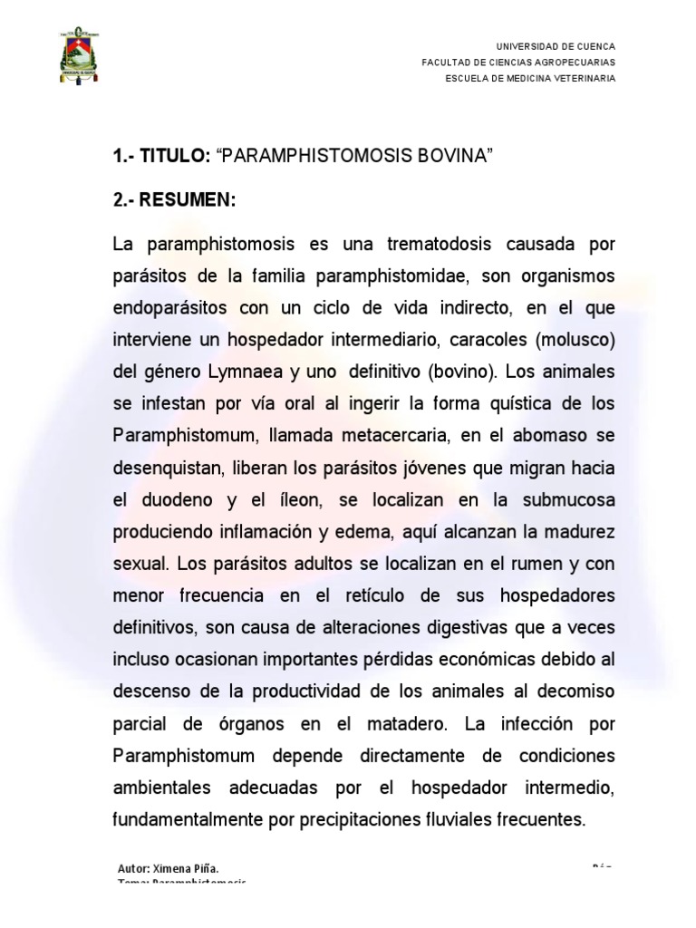 Paramphistomosis Bovina: Impacto y Control | PDF | Sistema inmune ...