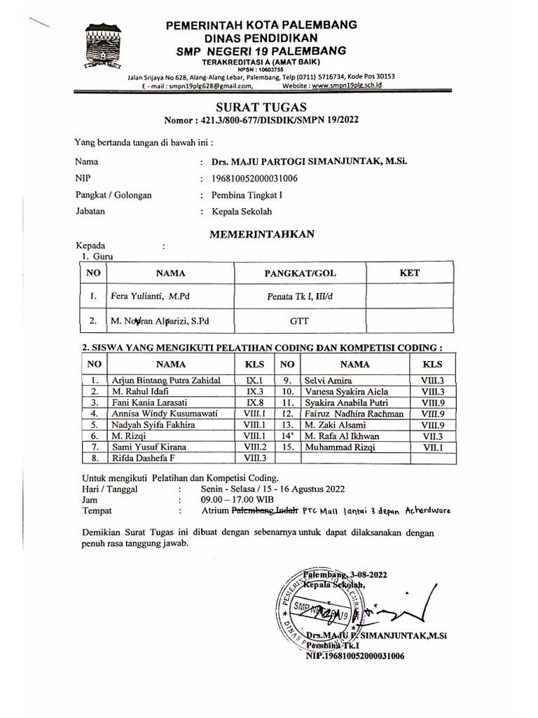 Surat Tugas Pelatihan Coding | PDF