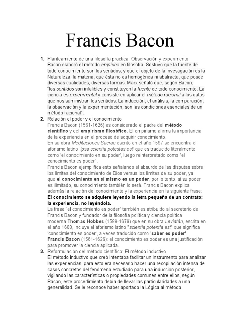 Francis Bacon | PDF | Método científico | Razonamiento inductivo