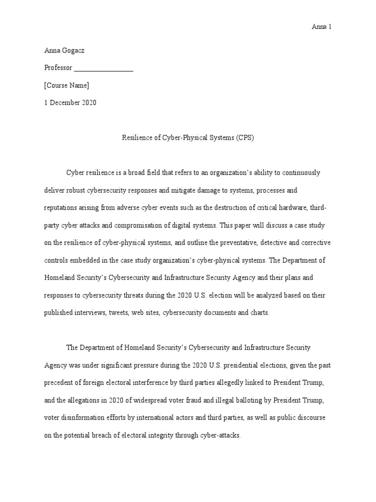 Case Study Paper Resilience of Cyber Physical Systems CPS | PDF ... Case Study Paper Resilience of Cyber Physical Systems CPS | PDF ...
