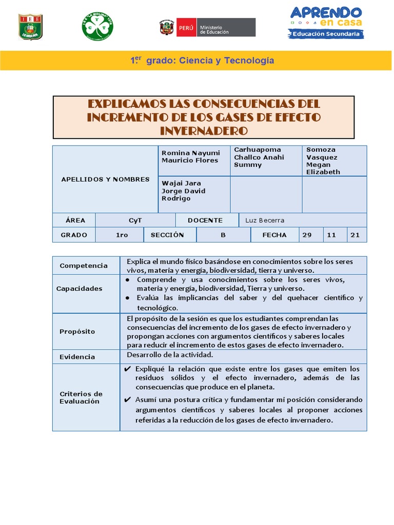 2b-Tarea - S34 - 1º - Efecto Invernadero - Ii | Descargar gratis PDF | Gases de efecto ...