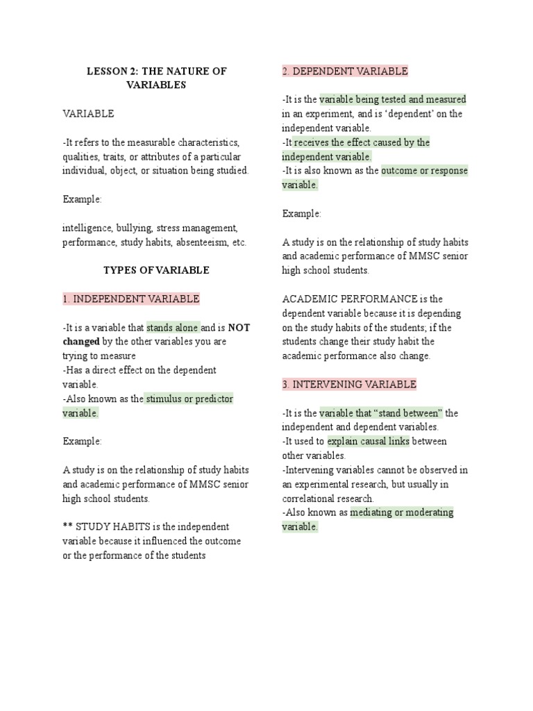 LESSON 2_ THE NATURE OF VARIABLES | PDF | Quantitative Research ...