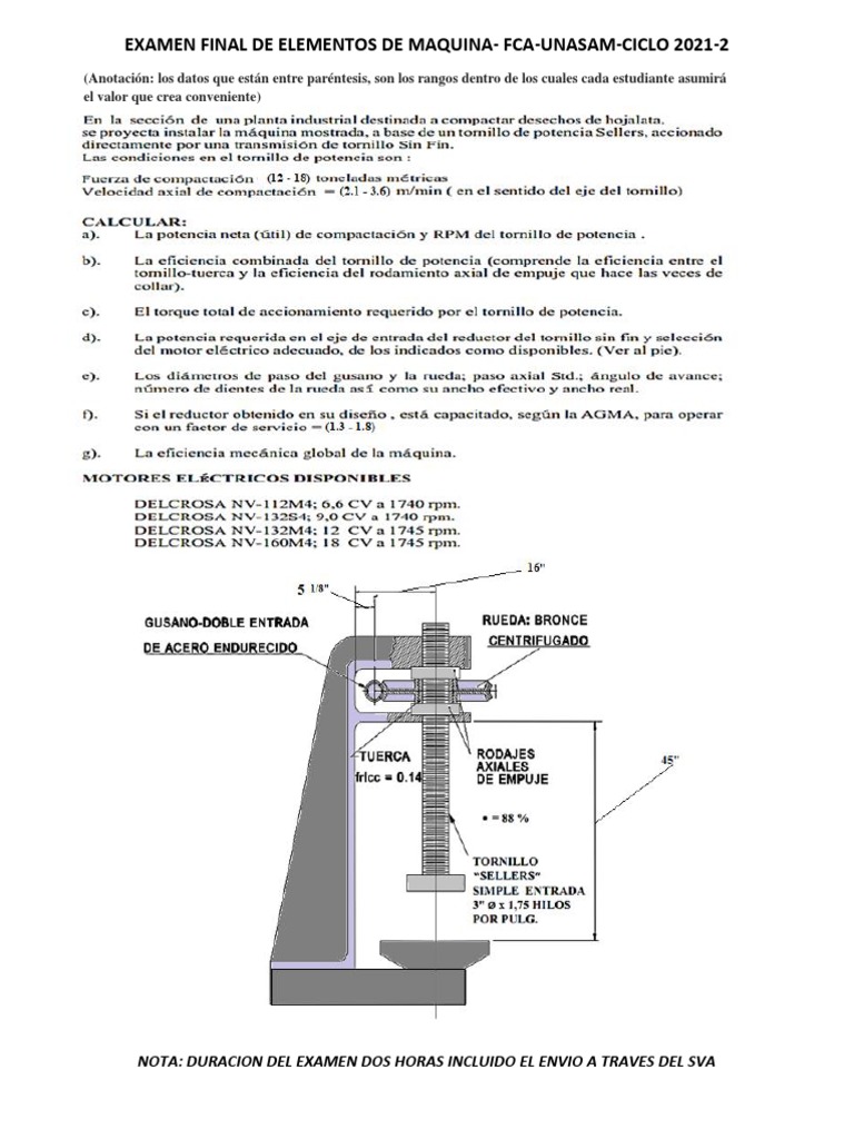 Examen Final de Elementos de Maquina | PDF