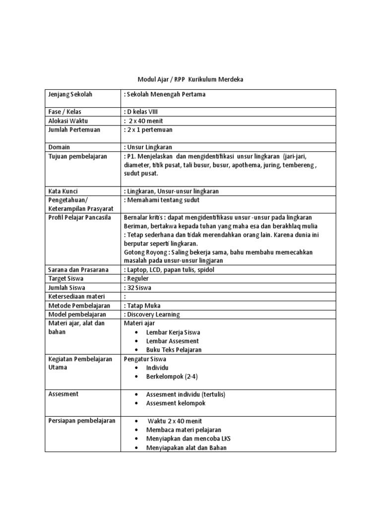 Modul Ajar RPP Lingkaran | PDF