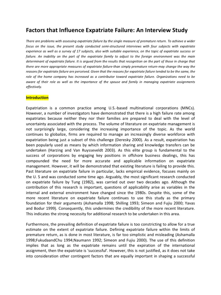 Factors That Influence Expatriate Failure | PDF | Qualitative Research ...
