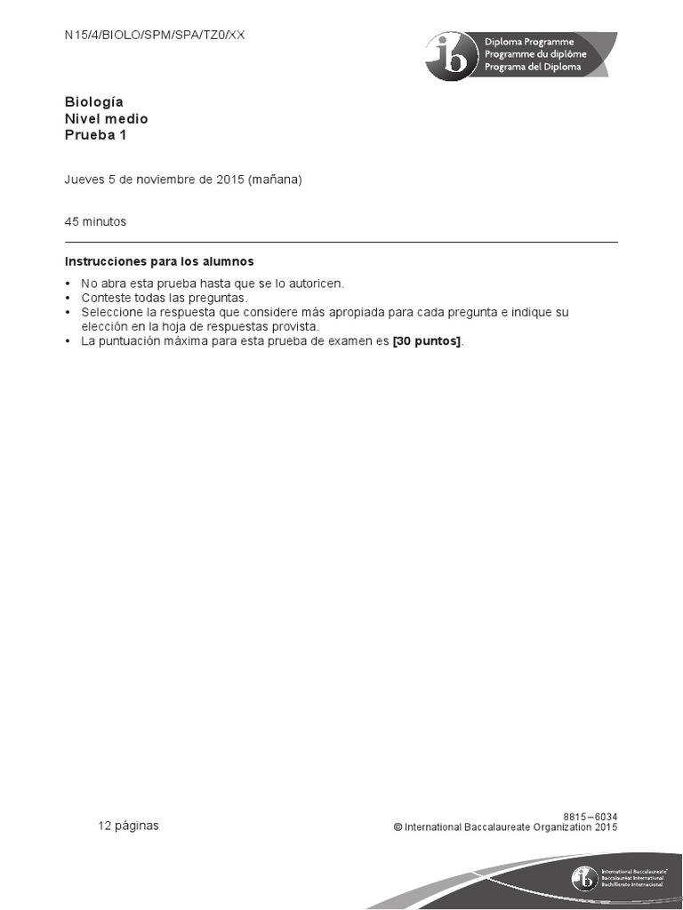 Biology Paper 1 SL Spanish | PDF | Biología Celular) | Respiración celular