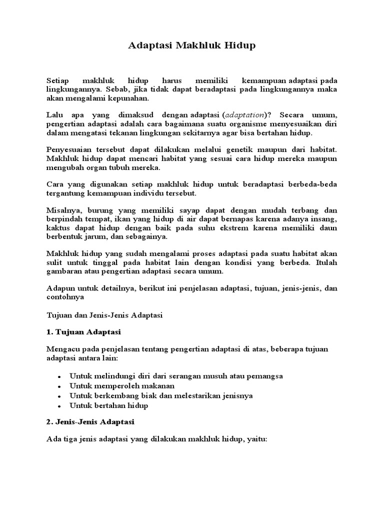 Adaptasi Makhluk Hidup | PDF | Griya & Taman | Sains & Matematika