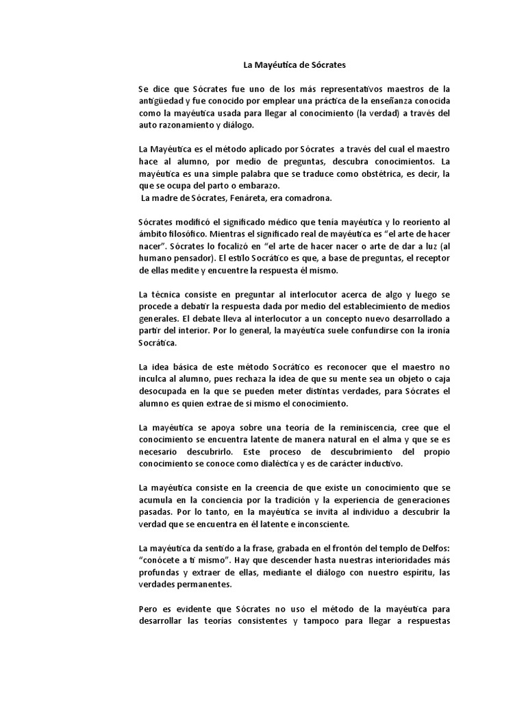 La Mayéutica de Sócrates: Método y Significado | PDF | Epistemología ...