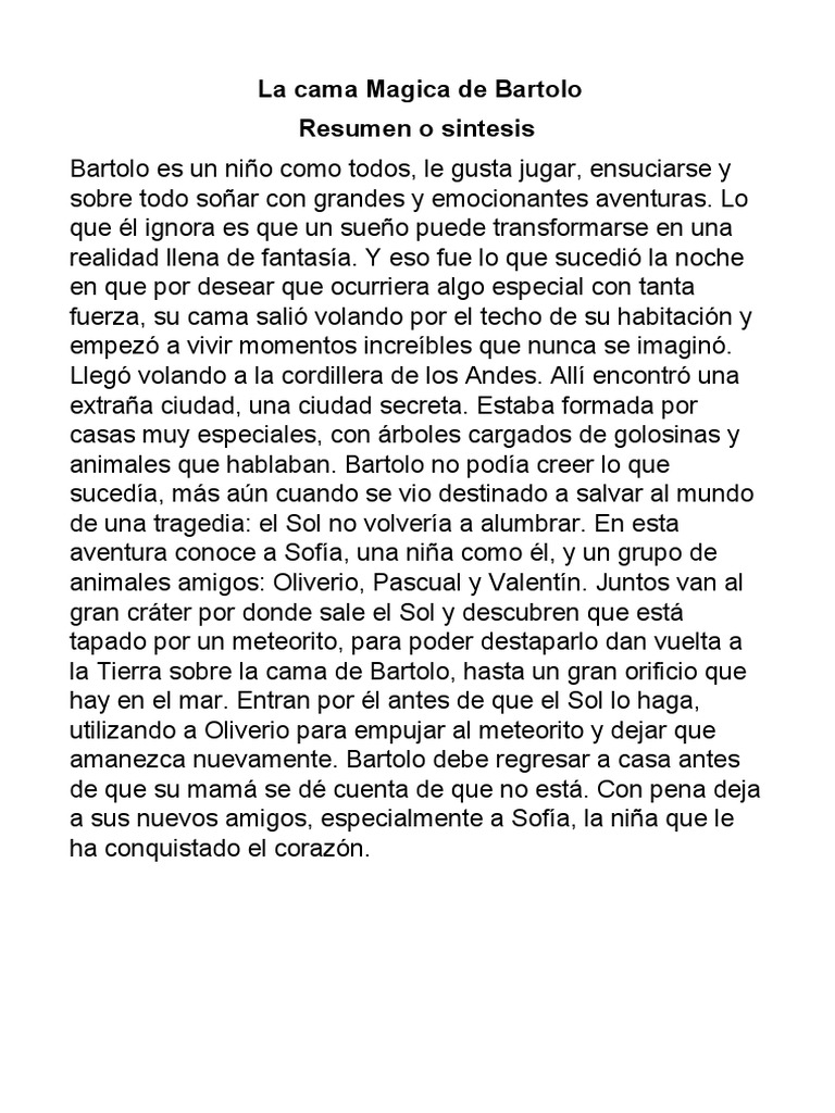 Resumen La Cama Magica de Bartolo | PDF