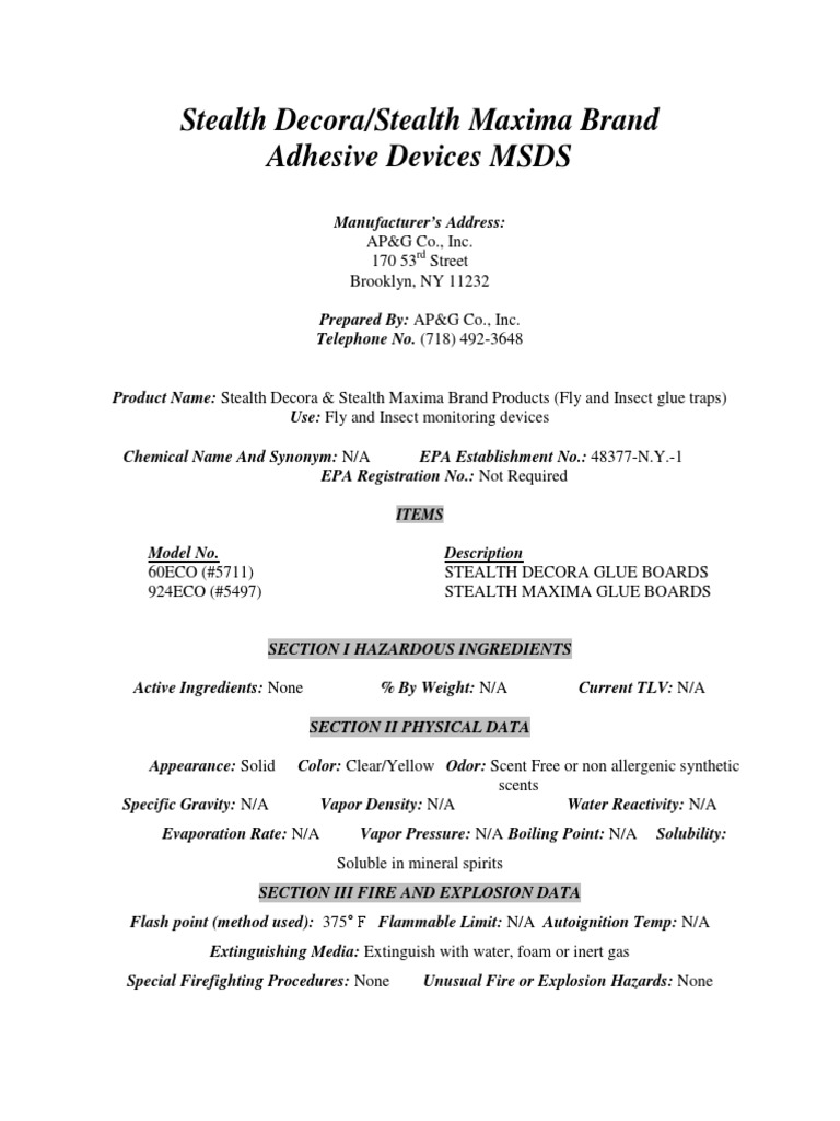 Stealth Decora & Maxima MSDS Overview | PDF | Water | Adhesive